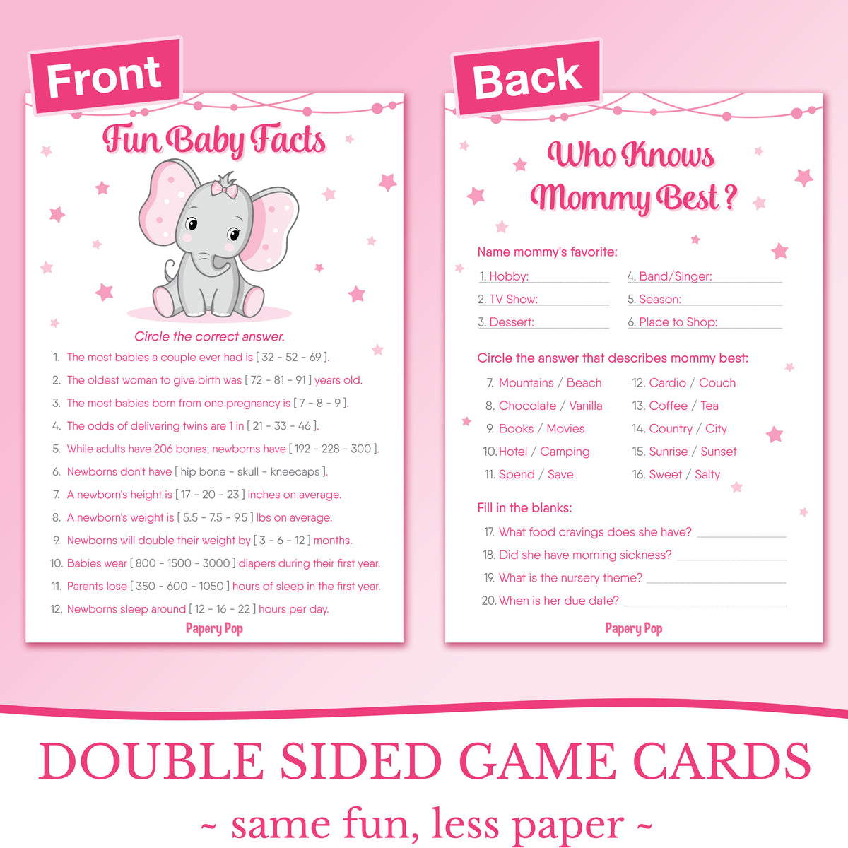 Baby Shower Games for Girls - Set of 5 Activities for 25 Guests - Doub ...