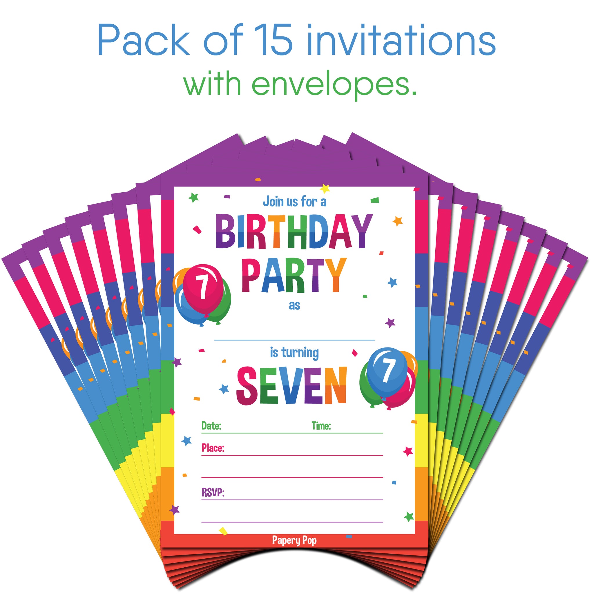 7 Year Old Birthday Party Invitations with Envelopes (15 Count) - Kids ...