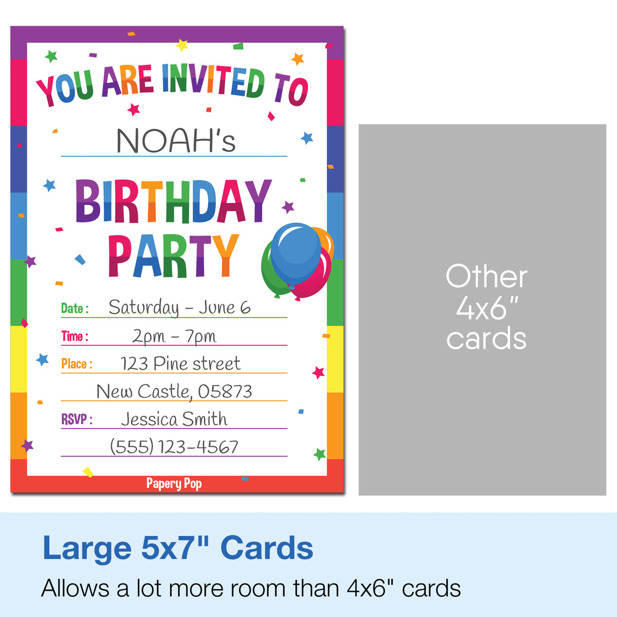 30 Colorful Rainbow Birthday Invitations with Envelopes - Kids Birthda ...